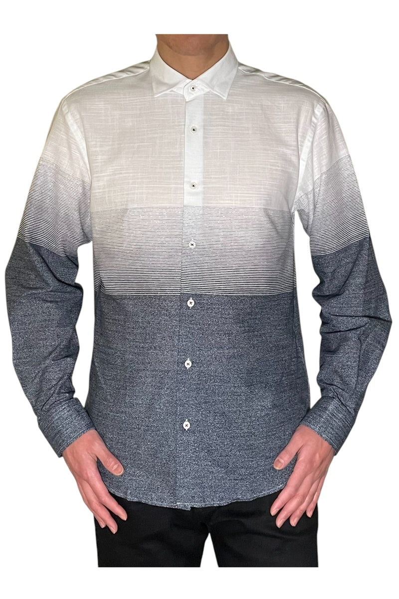 Mizumi Navy/White Striped Color Block Button Up Shirt – Taelor.Style