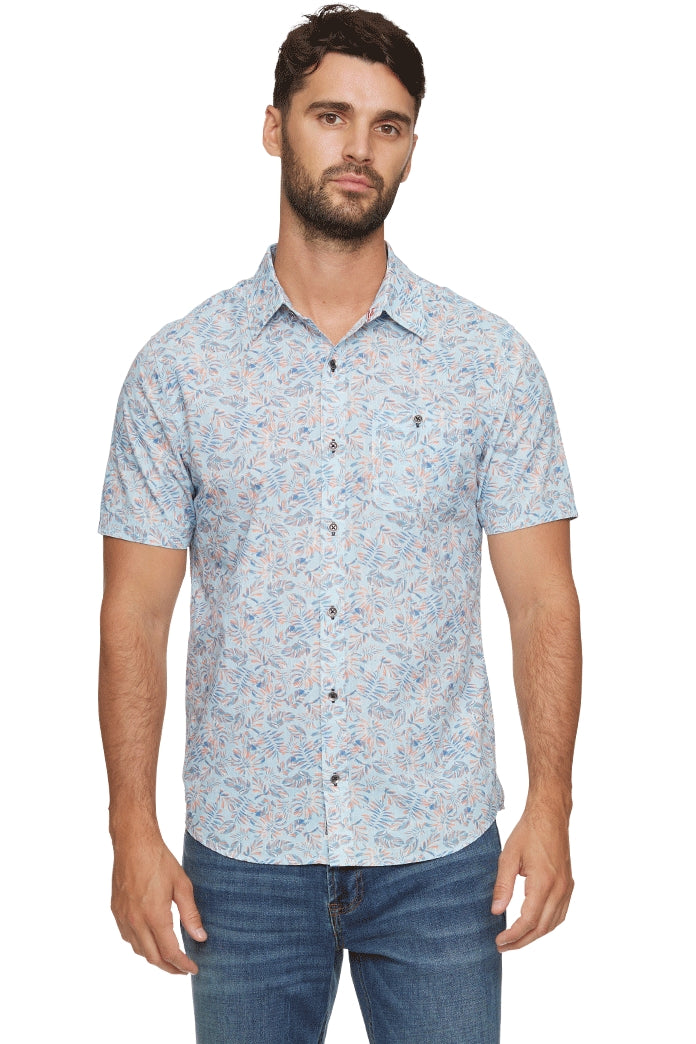 Flag & Anthem Light Blue/Coral Palm Print Vintage Washed Shirt – Taelor ...